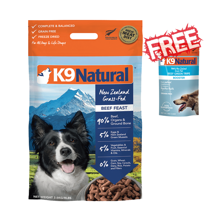 K9 Natural Freeze Dried Dog Food Beef Feast 3.6KG (Free Beef Tripe Boo ...